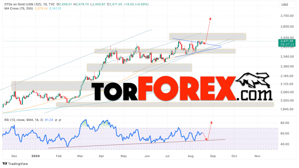 Золото прогноз на неделю 19 — 23 августа 2024 - TORFOREX.COM